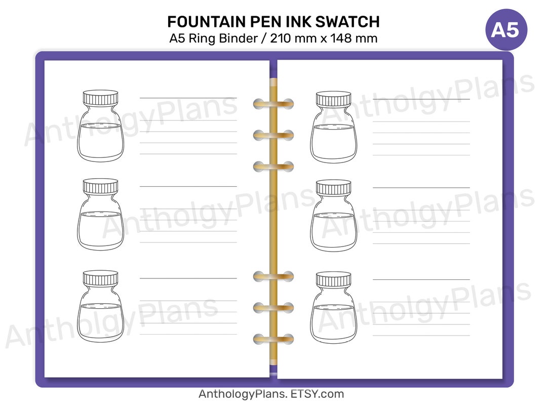 A5 Fountain Pen Ink Swatch Printable Insert for Ring or Discbound ...