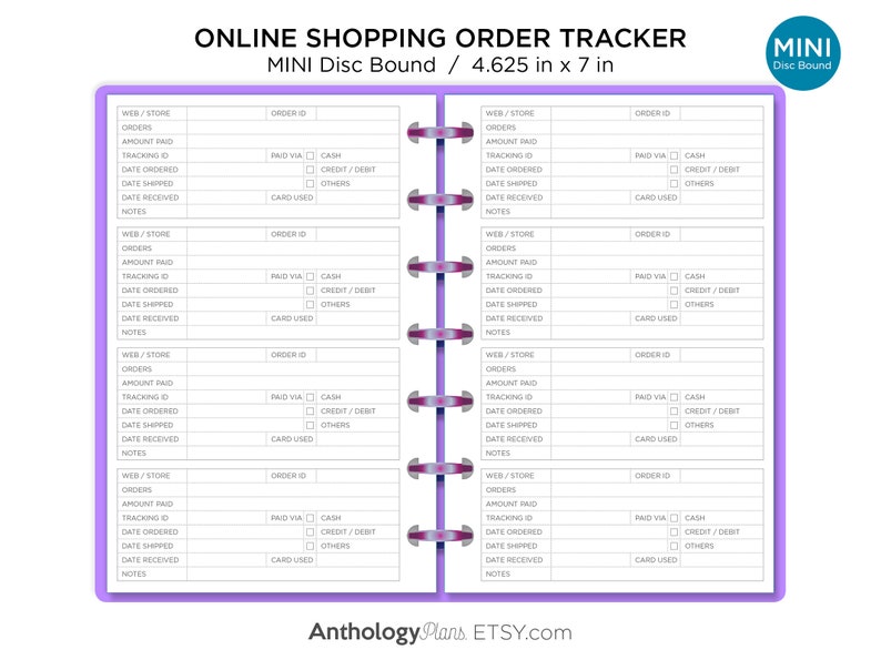 Online Order Tracker Mini Disc Bound Minimalist Fits Mini Happy Planner ...