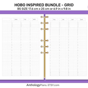 B5 Hobo Inspired Bundle Grid Printable Planner - Daily, Weekly, Monthly ...