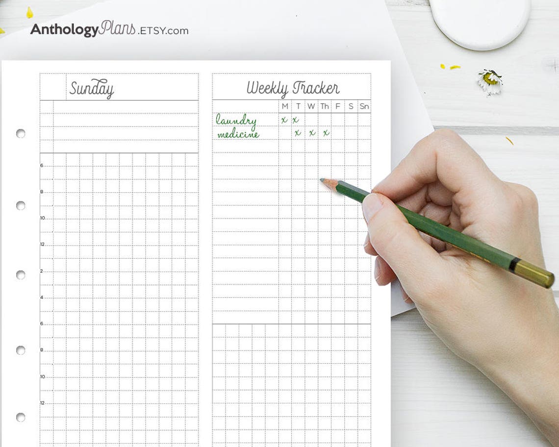 A5 Week on 4 Pages - Vertical GRID - Printable Insert Ring Binder- W ...