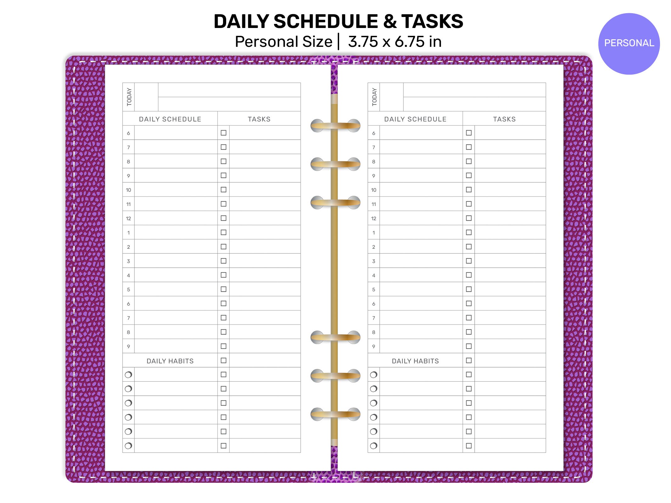 PERSONAL Size Daily Schedule With TASKS Printable Planner Insert ...