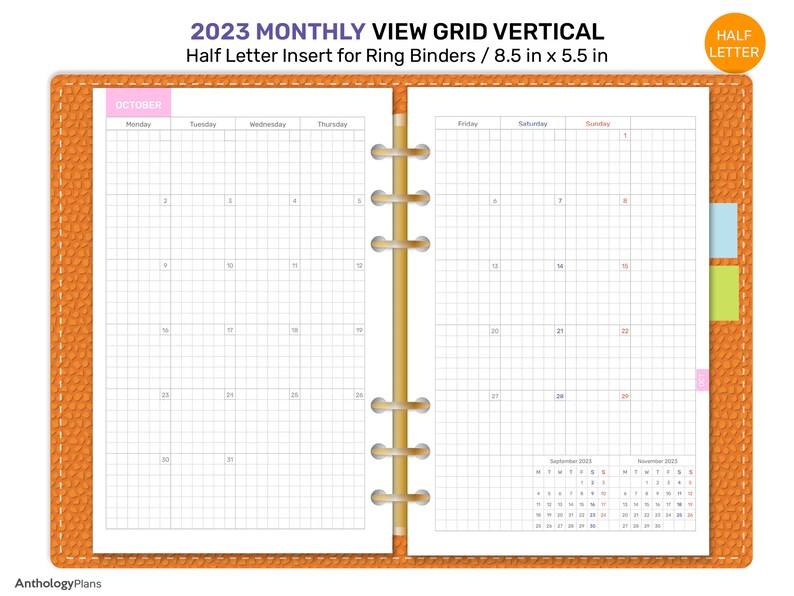 2023 Half Letter MONTHLY View Ring Filofax Printable Planner - Etsy