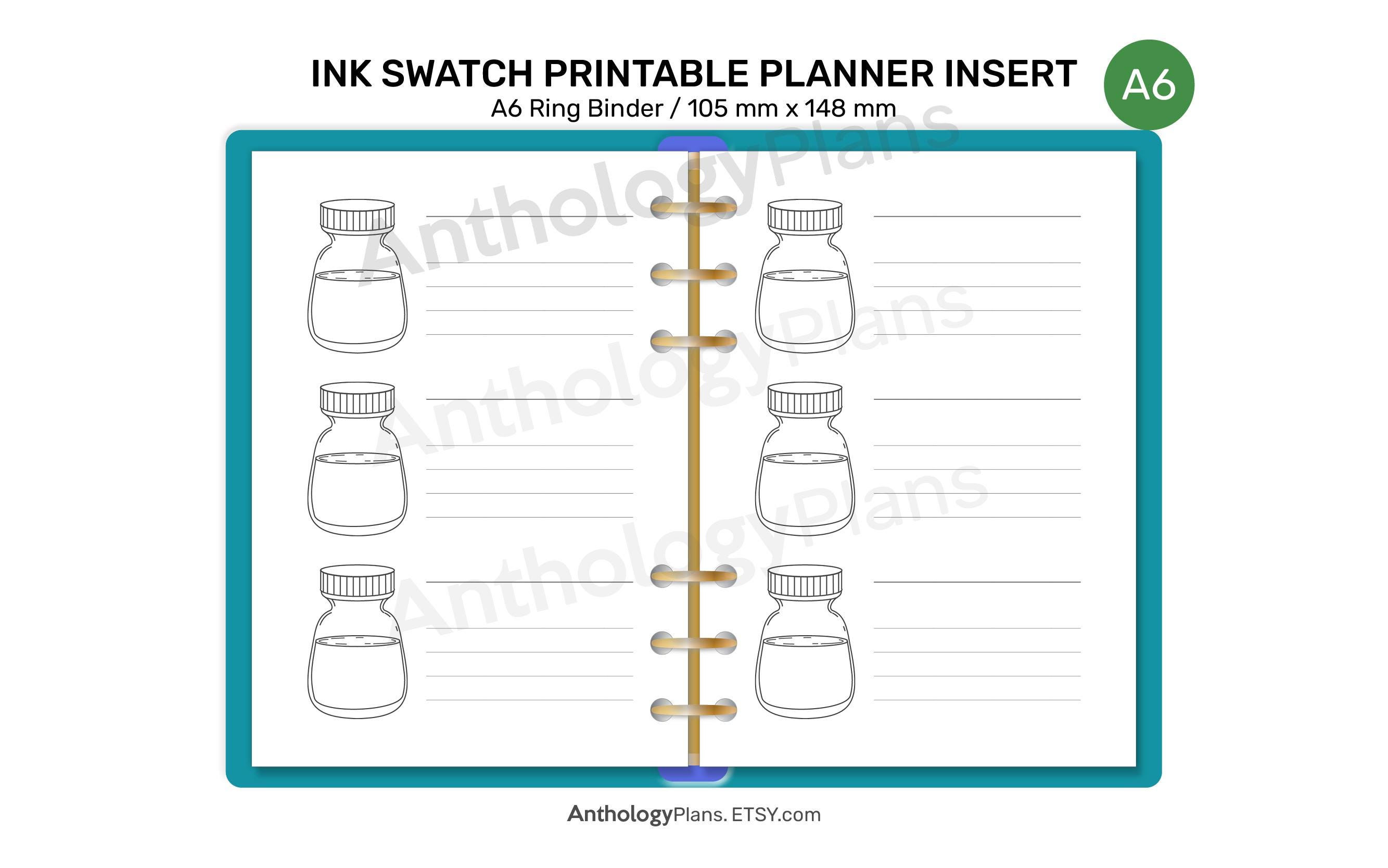 A6 Fountain Pen Ink Swatch Printable Insert for Ring or Discbound ...
