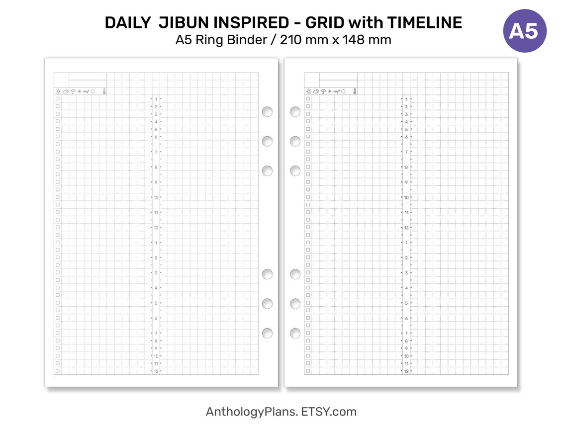 A5 DAILY JIBUN Inspired GRID Printable Planner Insert for Ring Binder ...