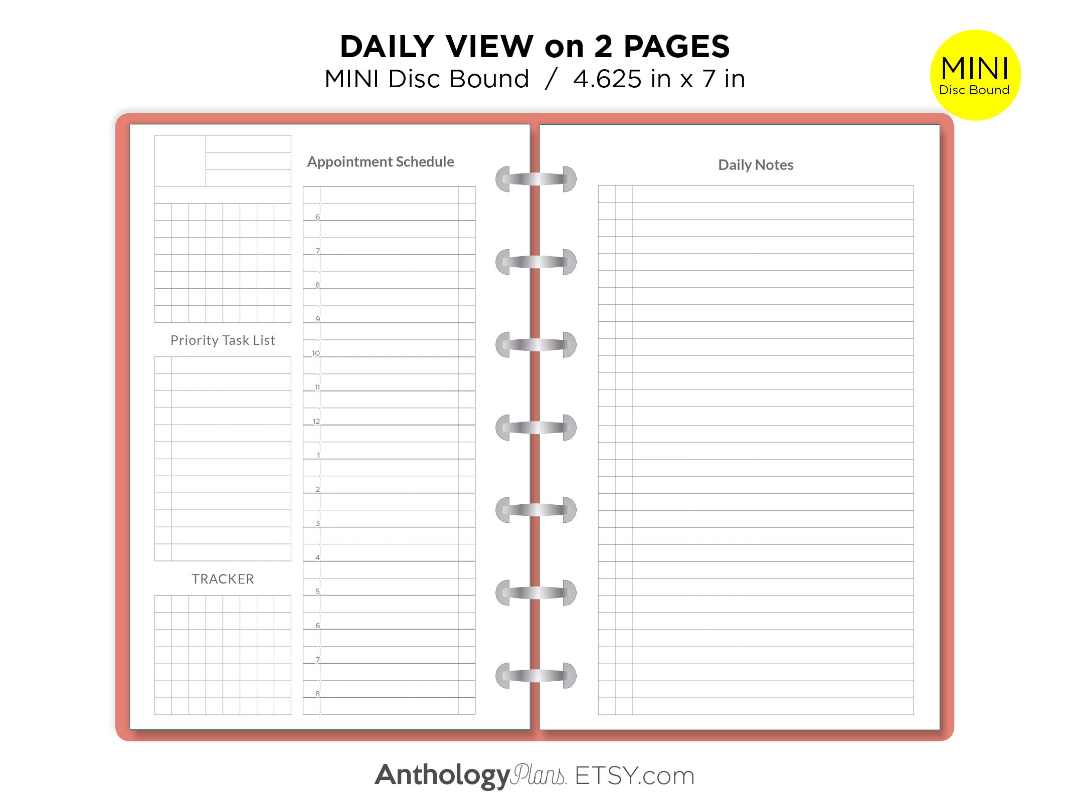 DAILY on 2 PAGES for Mini Discbound Printable Planner Insert - Etsy