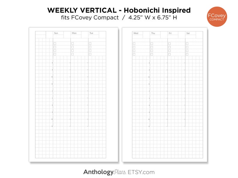 Weekly Vertical GRID HOBONICHI Inspired for FC Compact Binders ...