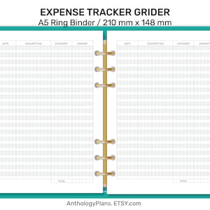 A5 Expense Tracker GRID Printable Planner Insert for Ring Binder ...
