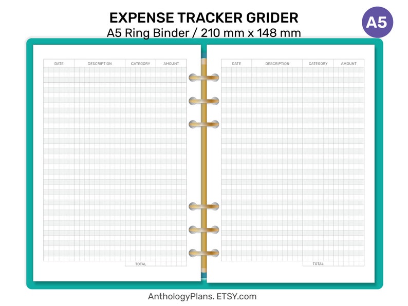 A5 Expense Tracker GRID Printable Planner Insert for Ring Binder ...