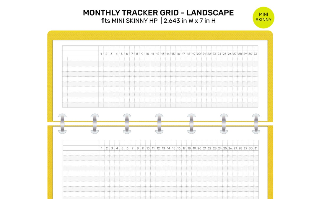 MONTHLY Tracker GRID MINI Skinny Classic Half Sheet Printable Insert ...