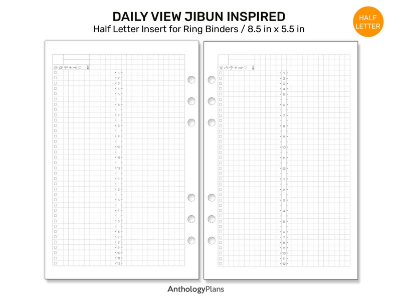 Half Letter Daily JIBUN Inspired 24 HOUR Time Tracker Printable Planner ...