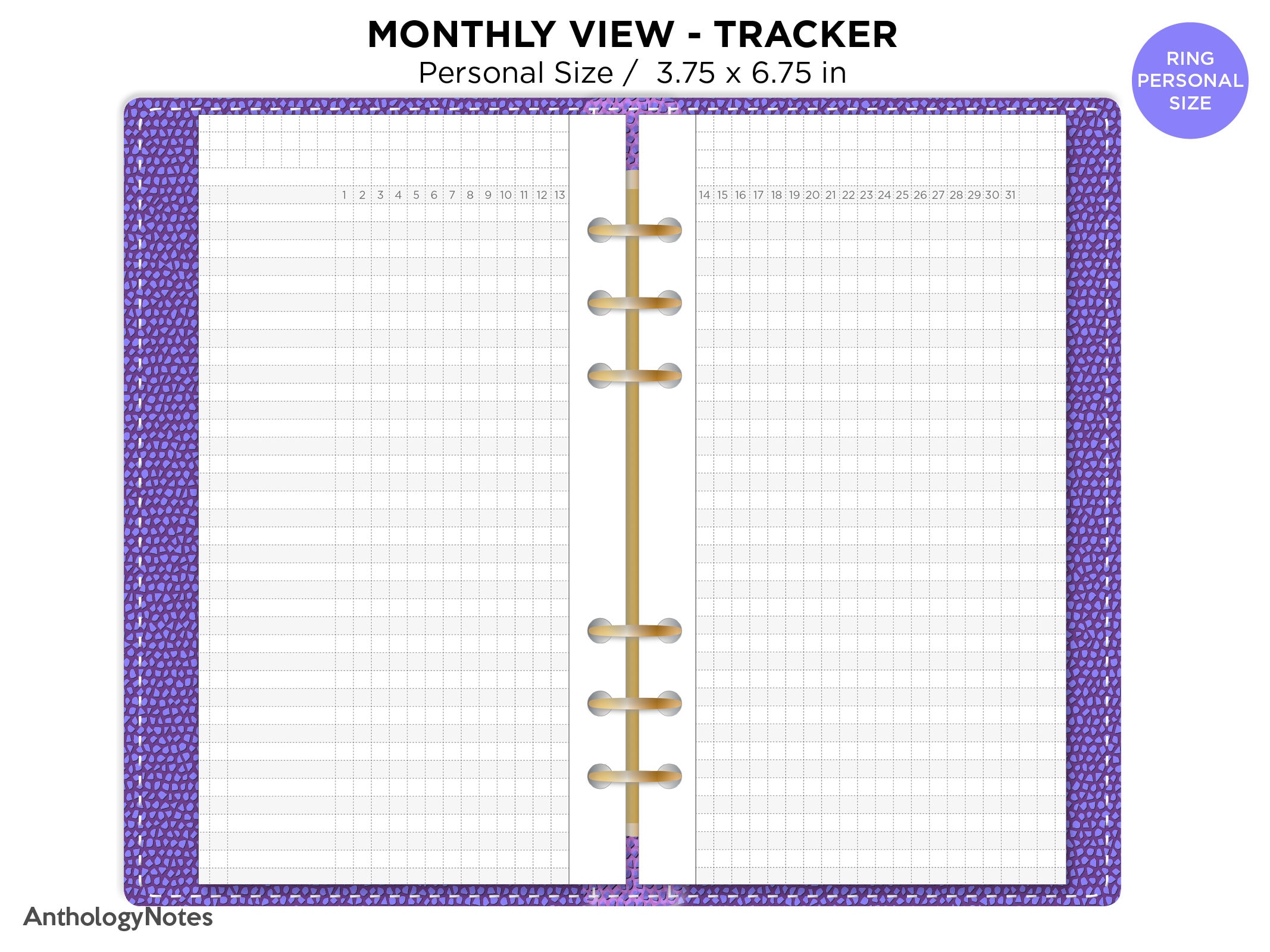 Monthly GRID Habit Tracker for Personal Size Ring Binder Printable ...