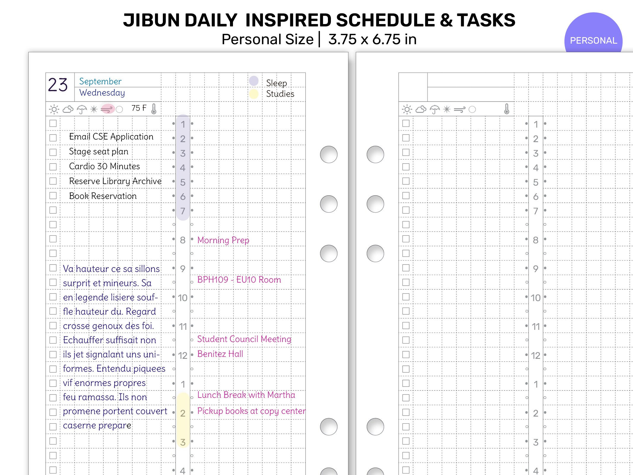 DAILY Jibun-inspired PERSONAL Timeline Printable Planner Insert for Ring Binder - Etsy