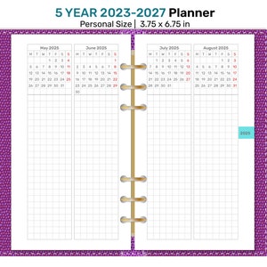 5 Year Planner 2023 2027 Personal Filofax Quarter Printable - Etsy