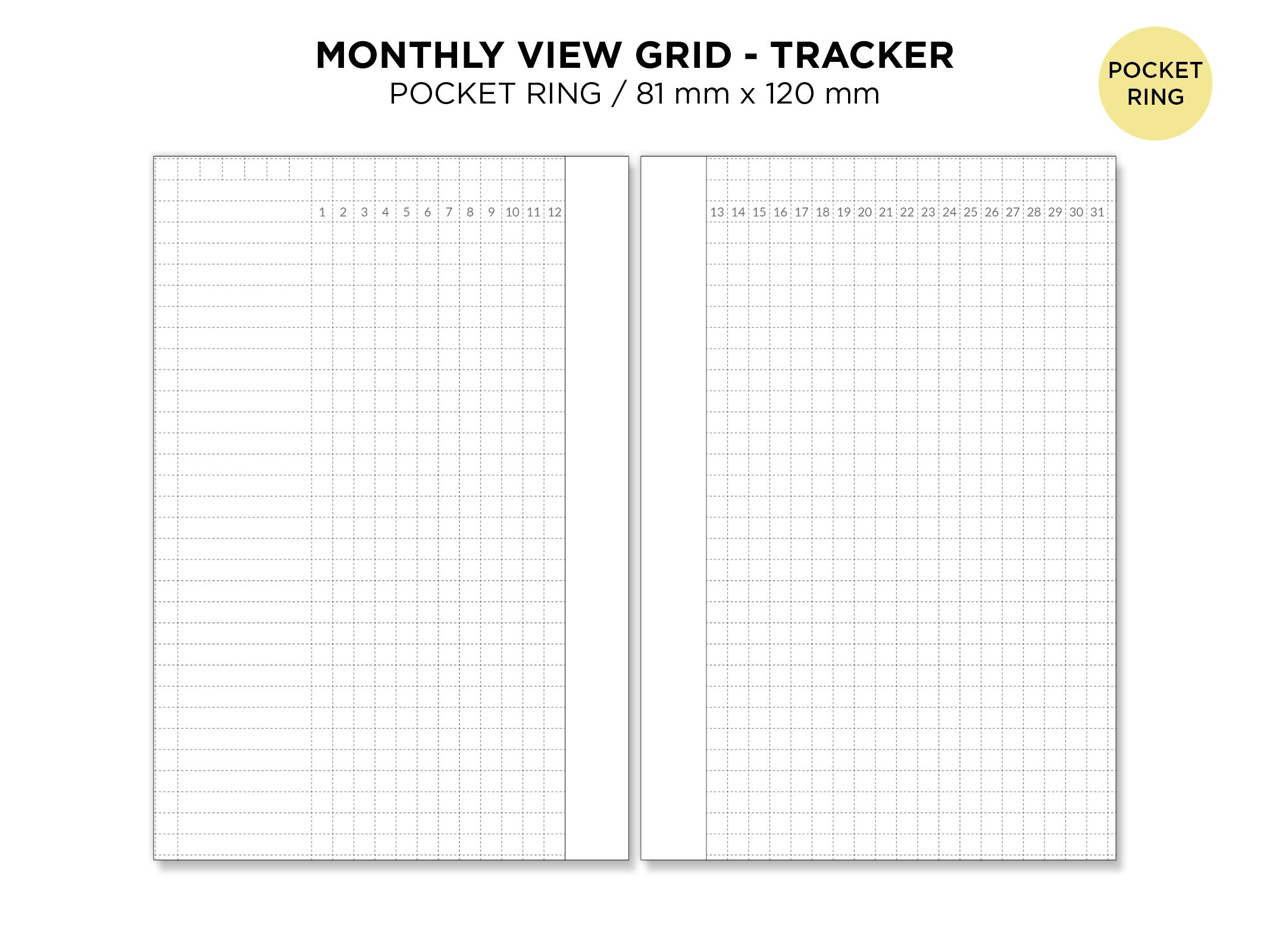 Pocket Ring MONTHLY View Grid Habit TRACKER Printable Insert - Etsy.de