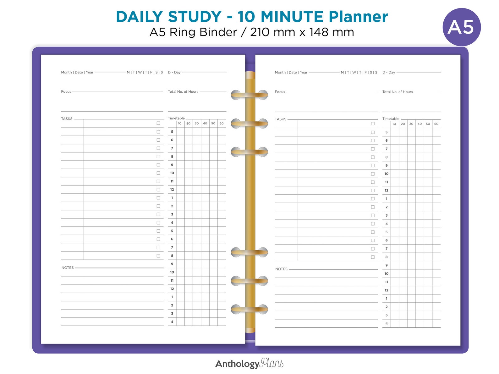 A5 DAILY Study Planner Printable Insert for Ring Binder - Etsy