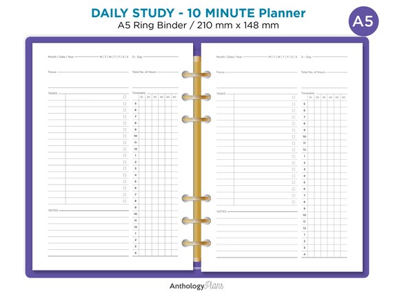 A5 DAILY Study Planner Printable Insert for Ring Binder - Etsy