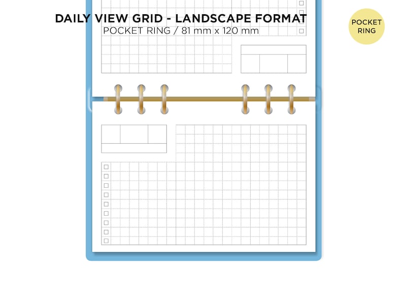 POCKET Ring Daily View LANDSCAPE Format GRID Printable Ring Planner ...