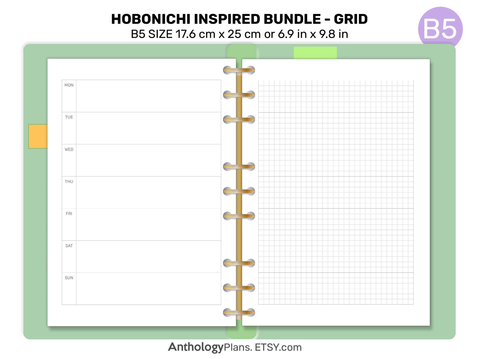 B5 Hobonichi Inspired Bundle Grid Printable Planner Daily - Etsy