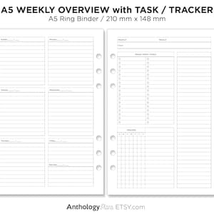 A5 Weekly View Summary Printable Insert for Ring Binders Planner - Wo2p ...