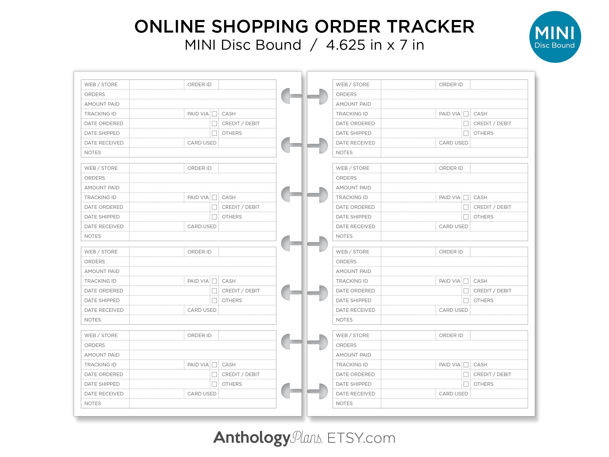 Online Order Tracker Mini Disc Bound Minimalist Fits Mini Happy Planner ...