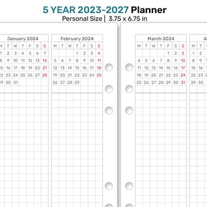 5 Year Planner 2023 2027 Personal Filofax Quarter Printable - Etsy