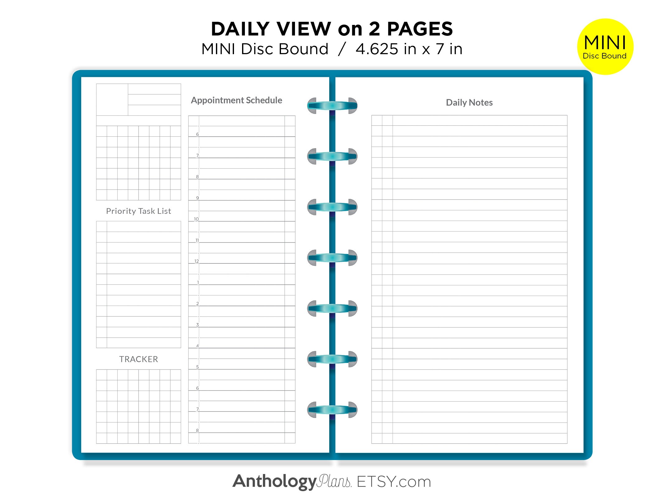 DAILY on 2 PAGES for Mini Discbound Printable Planner Insert - Etsy