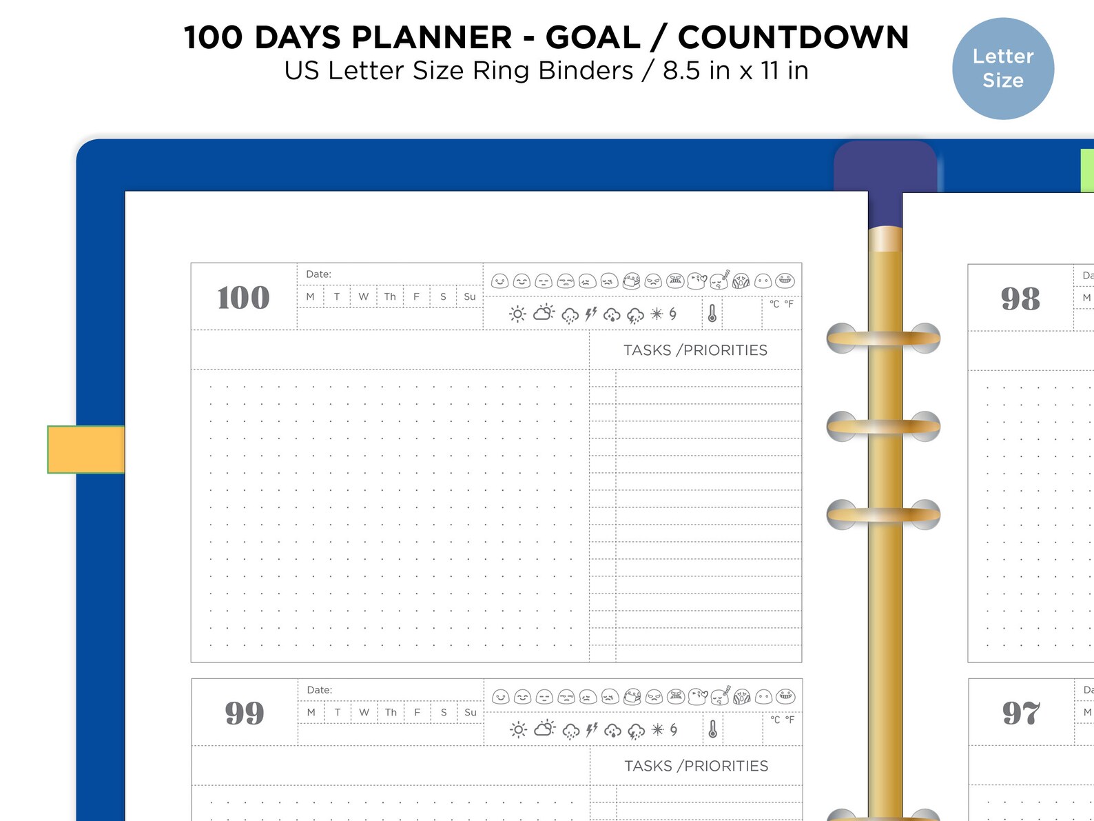 100 Days Goal Setting Countdown Planner LETTER Size - Etsy