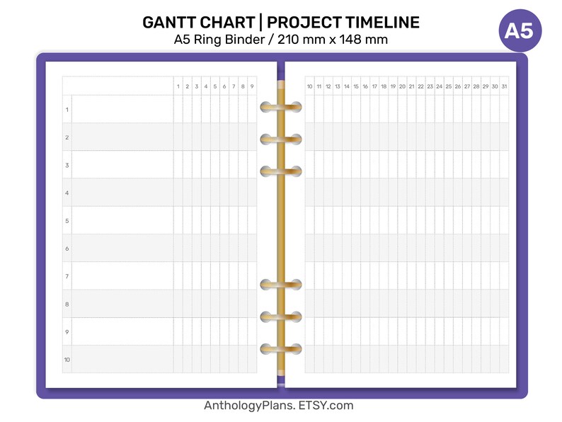 A5 Project Chart Project Tracker Schedule MONTHLY Timeline Simple ...