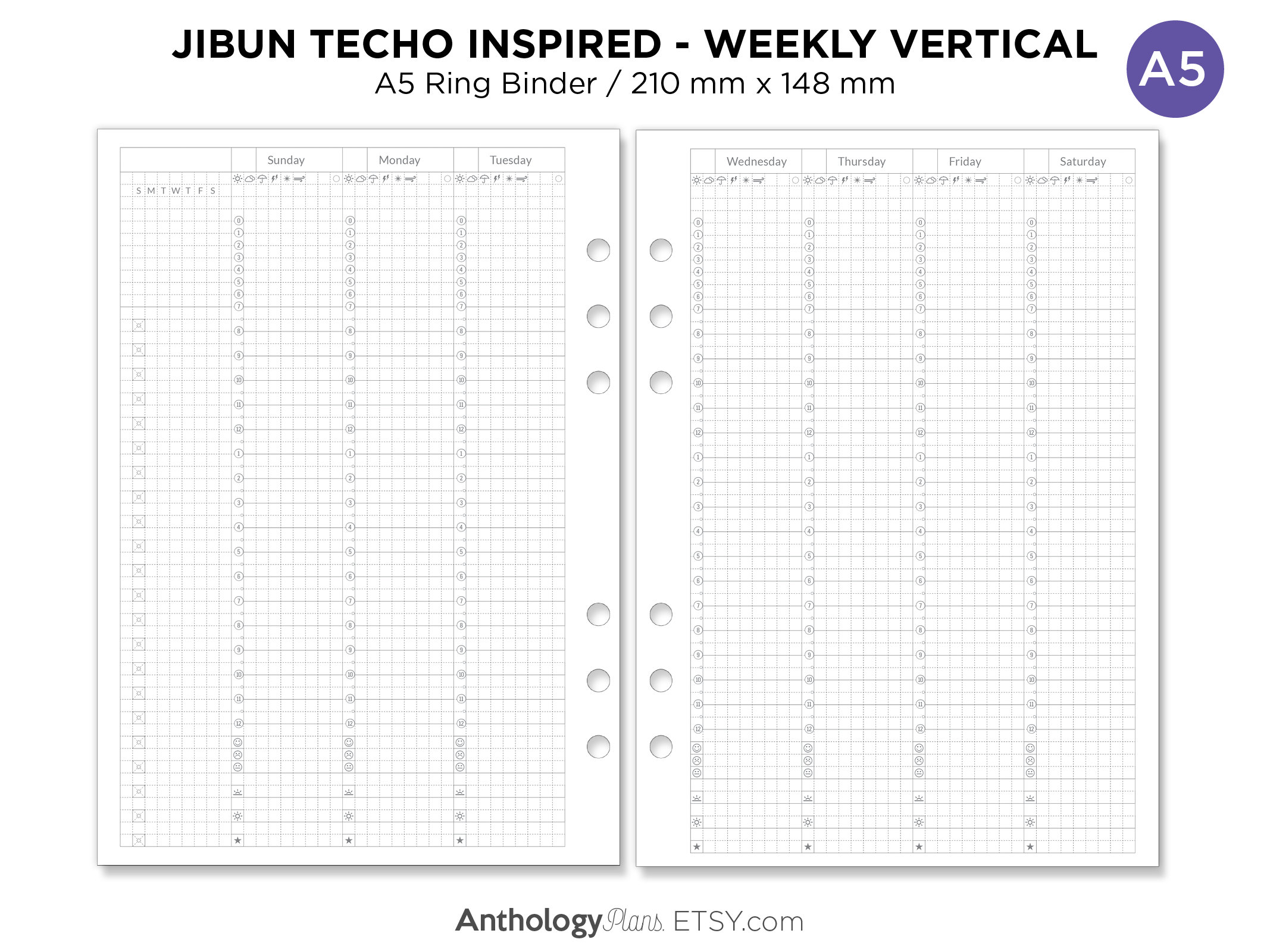 A5 Jibun Inspired WEEKLY View Vertical GRID Printable Planner - Etsy
