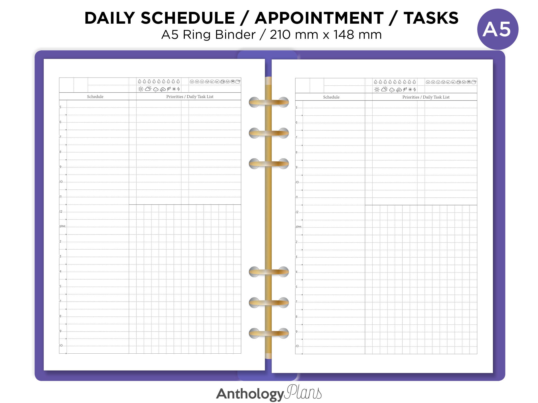 A5 Planner Refill Printable DAILY Schedule Appointment Tasks - Etsy