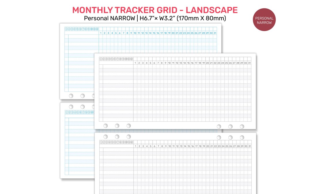 Narrow Monthly Tracker Grid Layout, Habit Tracker Printable Planner ...