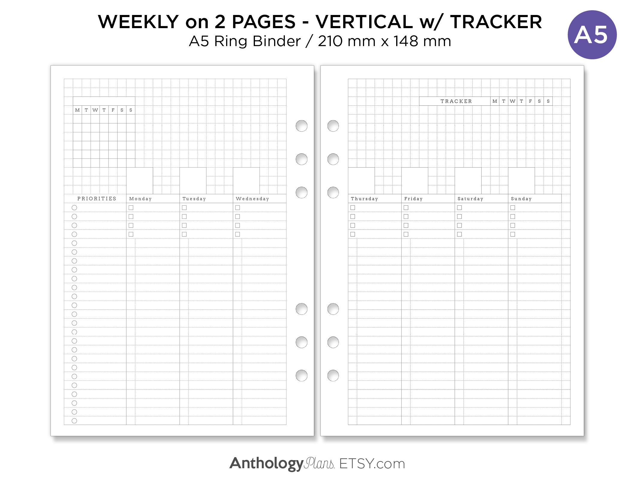 A5 WEEKLY View VERTICAL Printable Refill Insert GRID Minimalist - Etsy ...