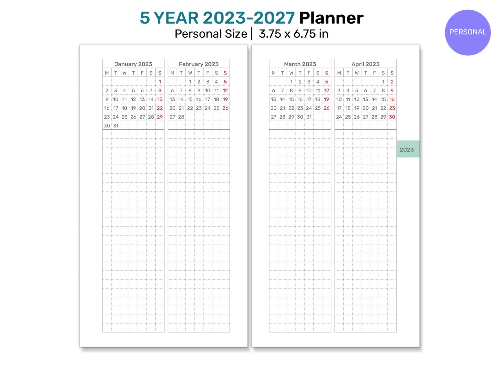 5 Year Planner 2023 2027 Personal Filofax Quarter Printable - Etsy