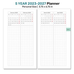 5 Year Planner 2023 2027 Personal Filofax Quarter Printable - Etsy