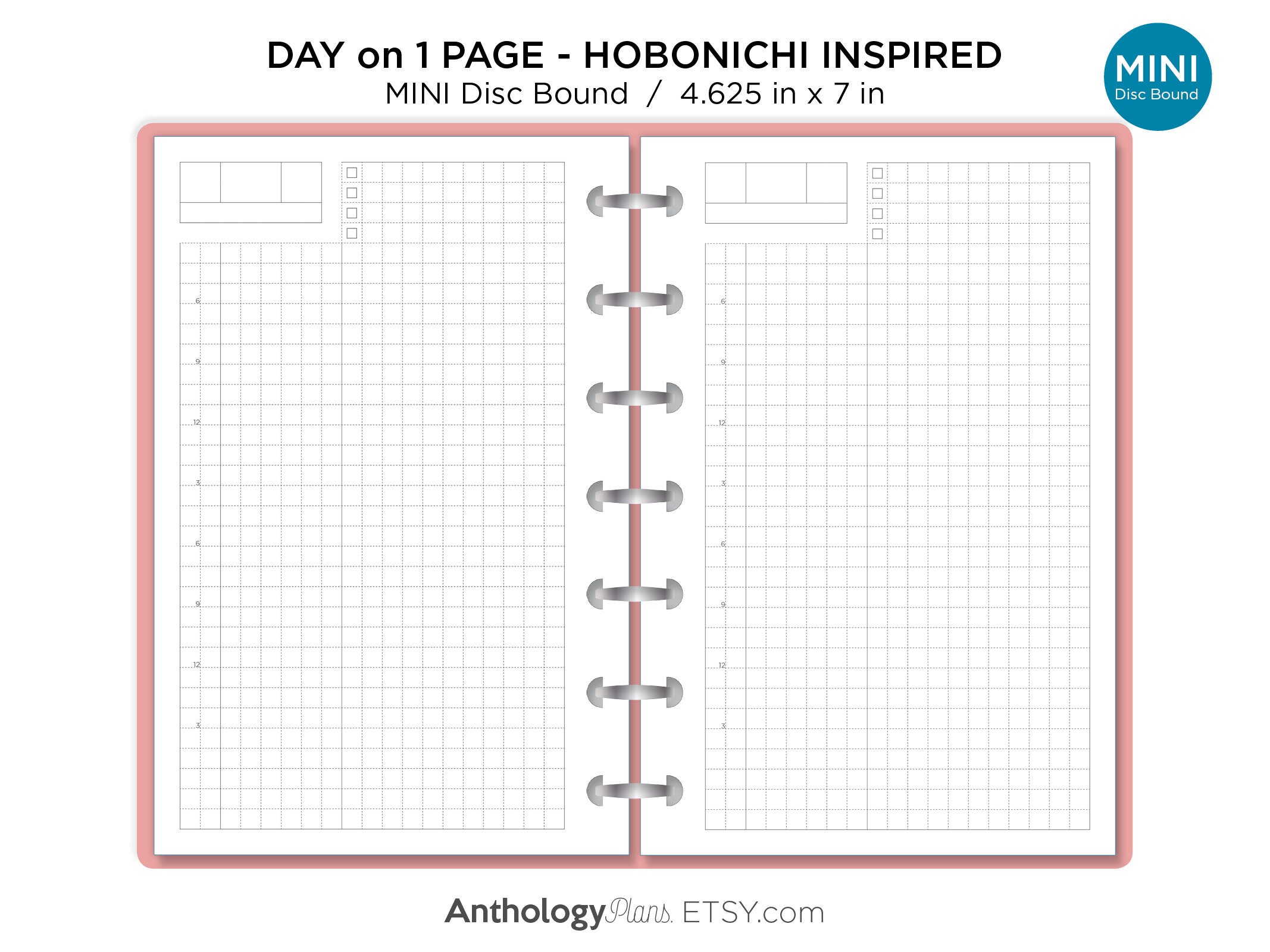 Mini Disc Bound Day on 1 Page HOBONICHI Inspired GRID Daily View ...