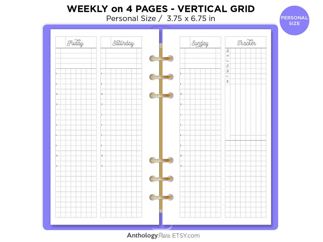 PERSONAL Vertical GRID Printable Insert Ring Binder With Tracker WO4P ...