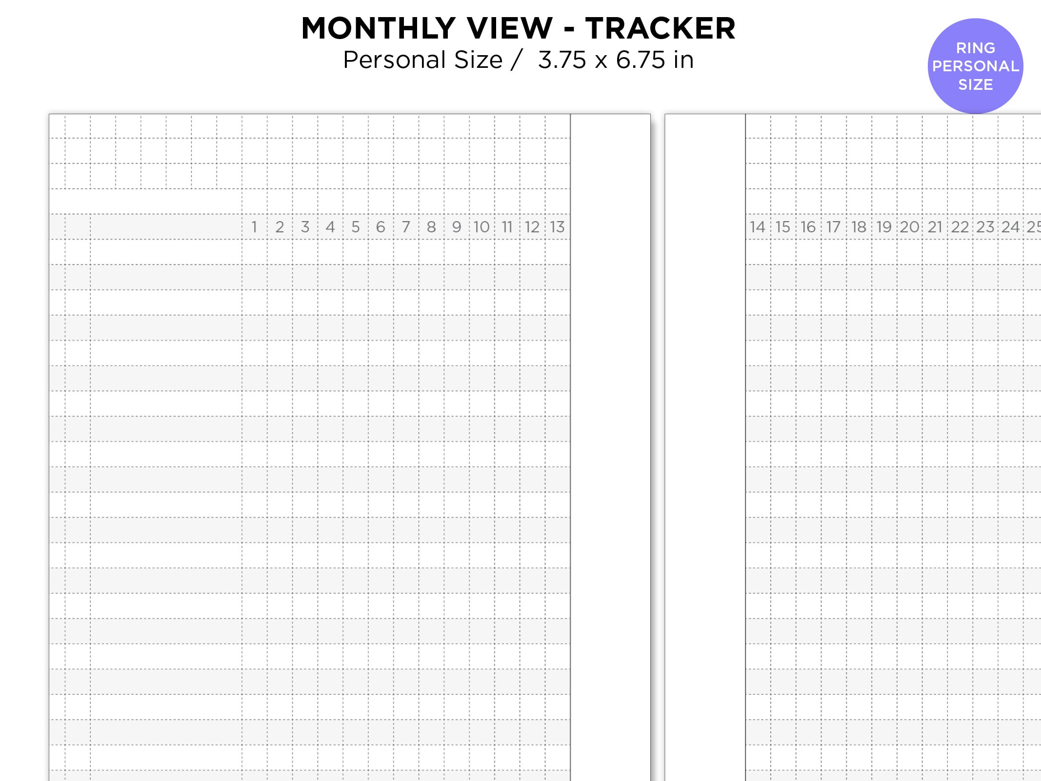 Monthly GRID Habit Tracker for Personal Size Ring Binder Printable ...