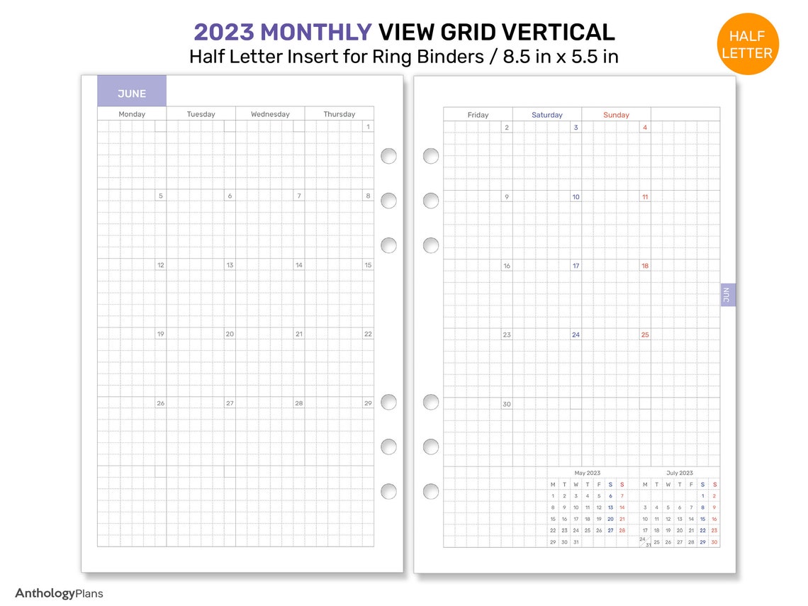 2023 Half Letter MONTHLY View Ring Filofax Printable Planner - Etsy