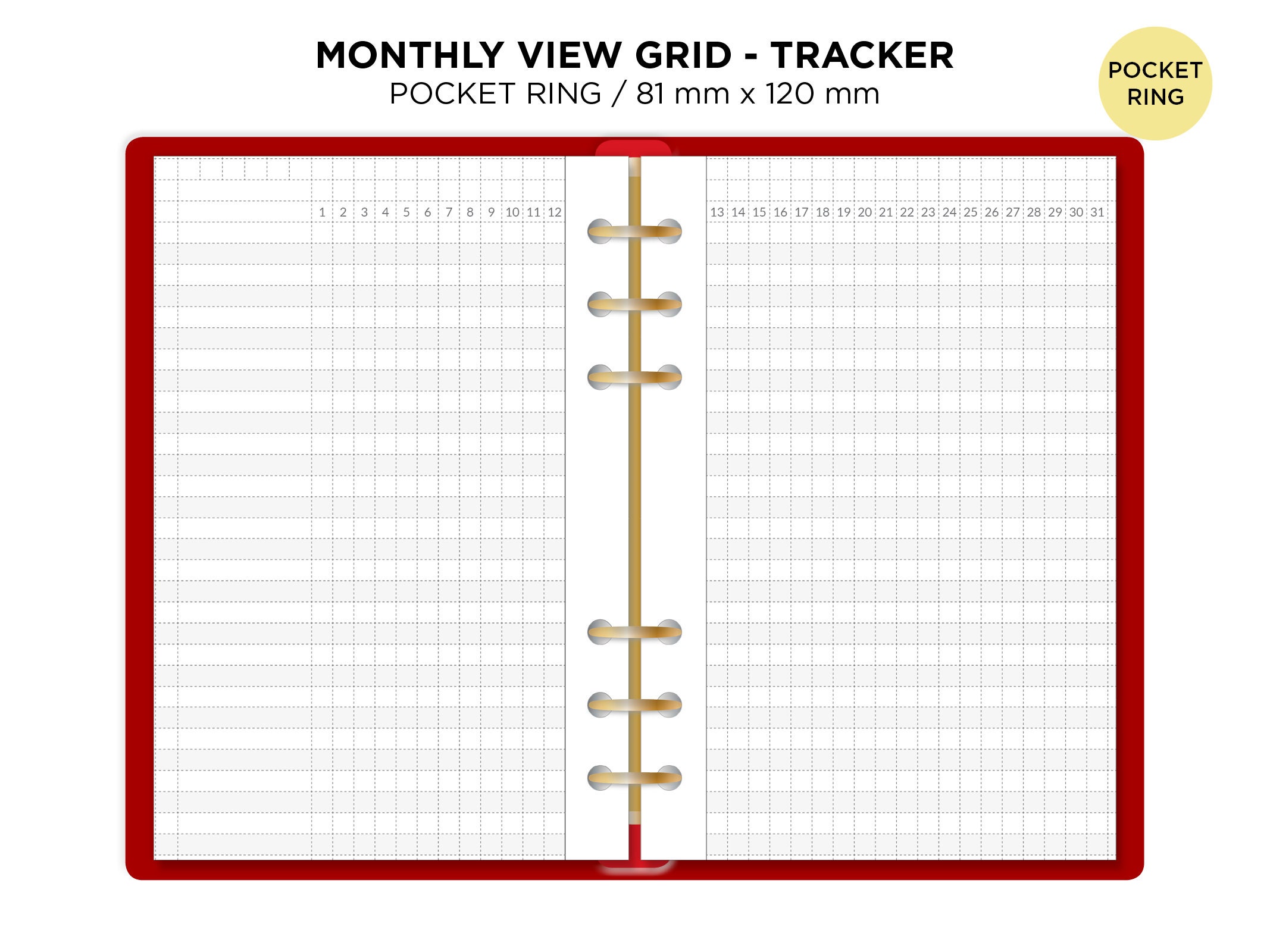 Pocket Ring MONTHLY View Grid Habit TRACKER Printable Insert - Etsy.de