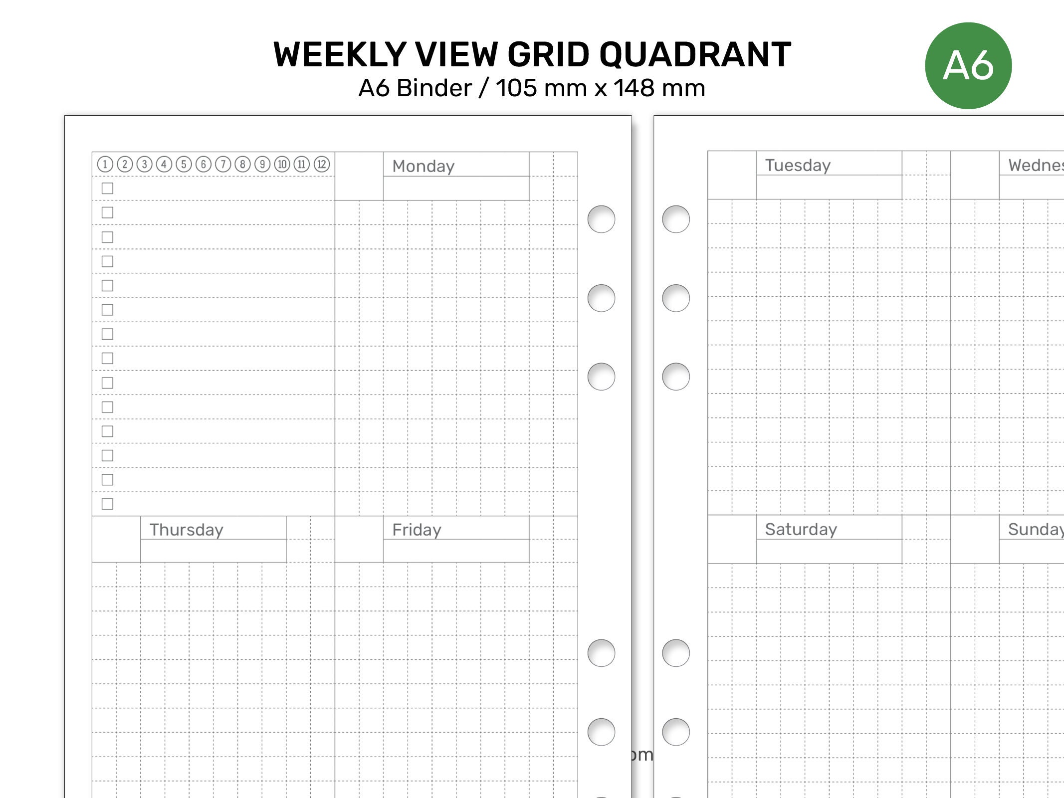 A6 WEEKLY VIEW Quadrant Grid Printable Planner Insert for Ring - Etsy