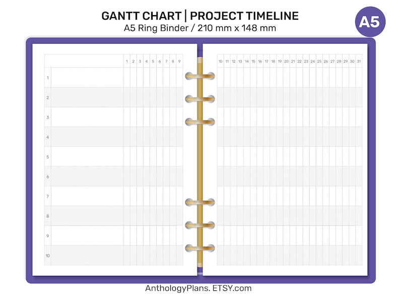 A5 Project Chart Project Tracker Schedule MONTHLY Timeline Simple ...