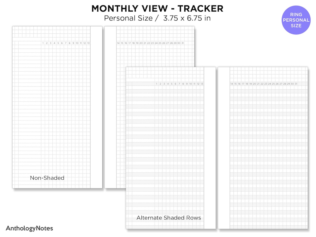 Monthly GRID Habit Tracker for Personal Size Ring Binder Printable ...