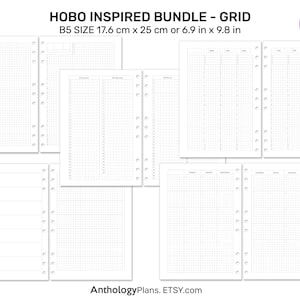 B5 Hobo Inspired Bundle Grid Printable Planner - Daily, Weekly, Monthly ...