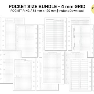 Pocket Ring Planner BUNDLE Printable Insert 4 MM GRID - Minimalist ...