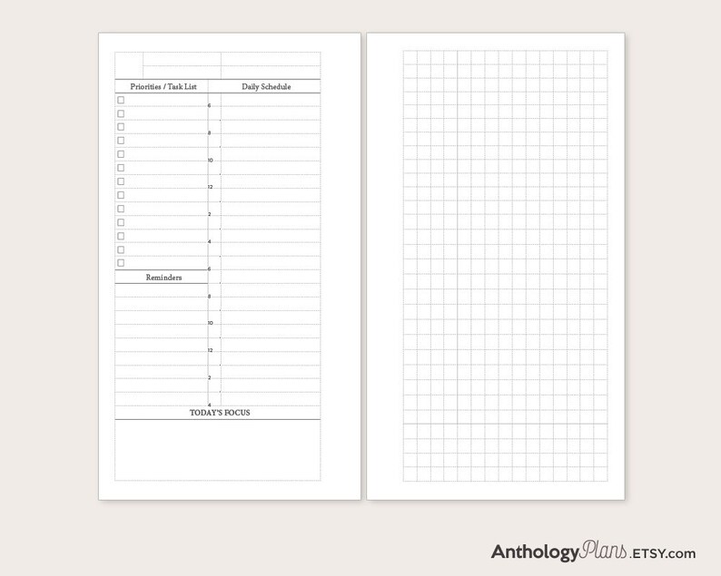 Day on 2 Pages - Do2p - Personal Size Printable Insert - Grid Page ...