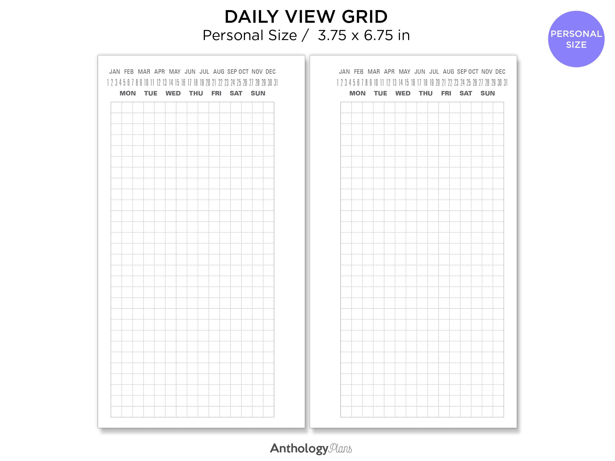 Personal DAILY VIEW GRID Printable Planner Insert Minimalist Functional ...