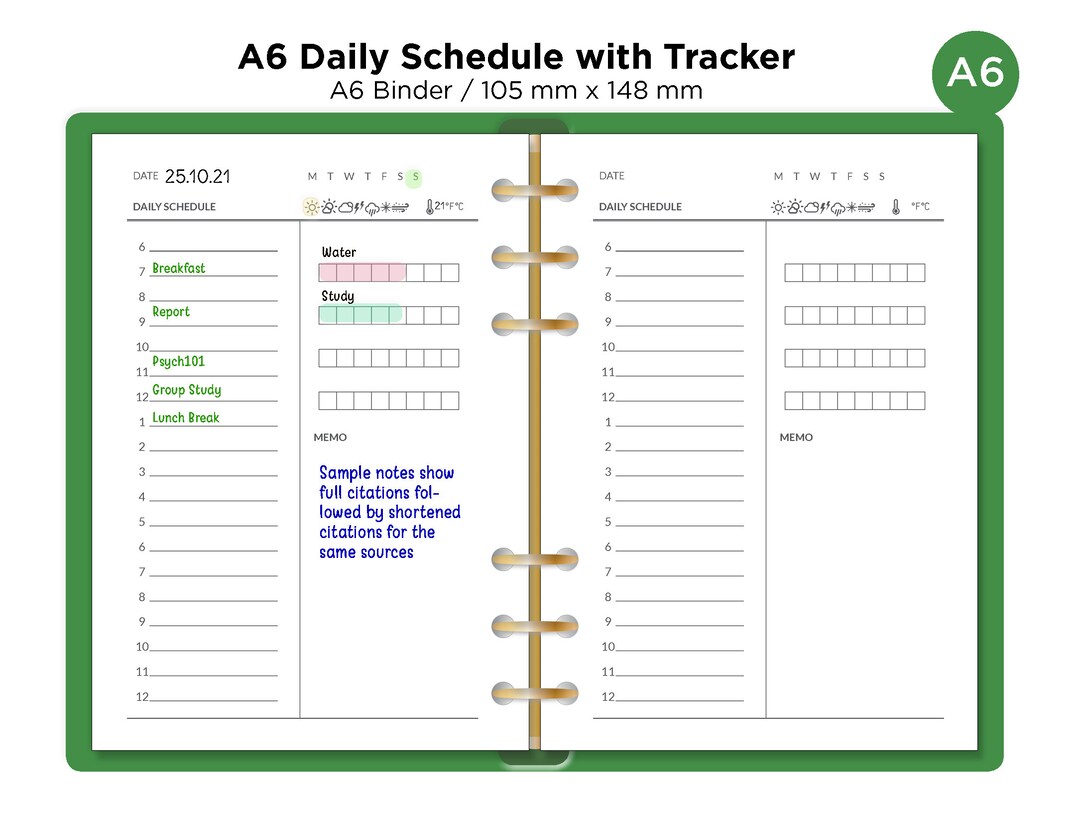 A6 DAILY Schedule With Tracker Printable RING Planner Insert - Etsy