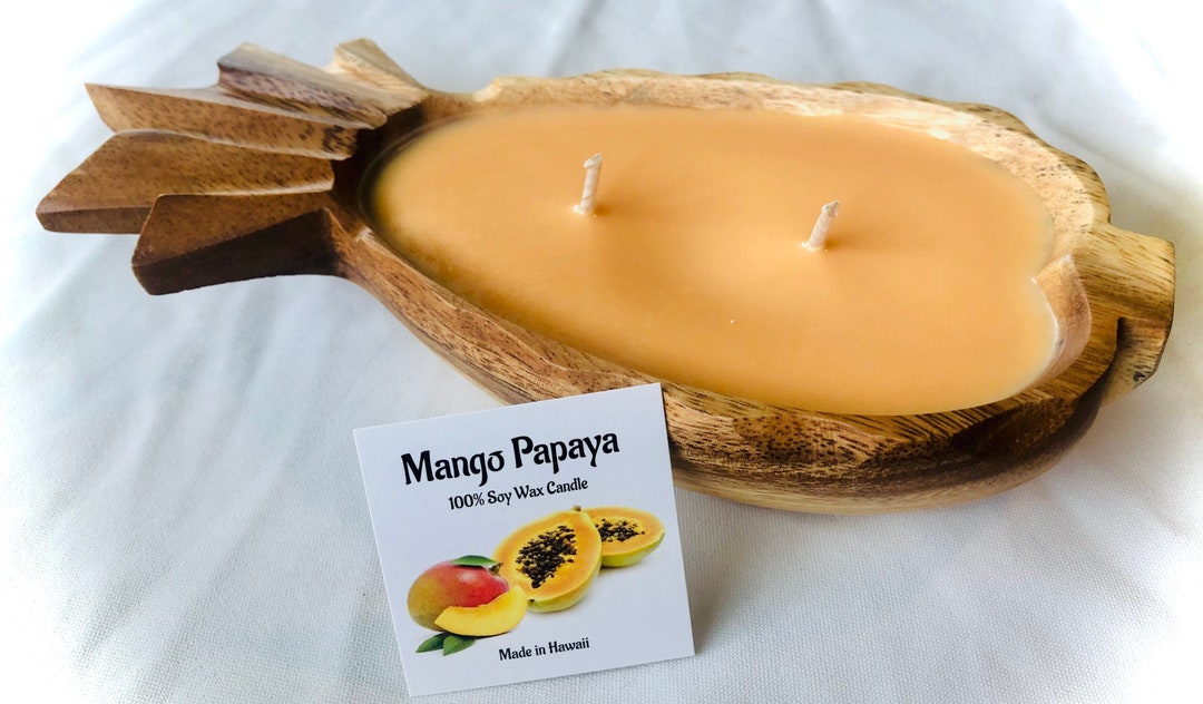 MADE IN MAUI. Mango & Papaya Candle in Reusable Wooden Pineapple Bowl ...
