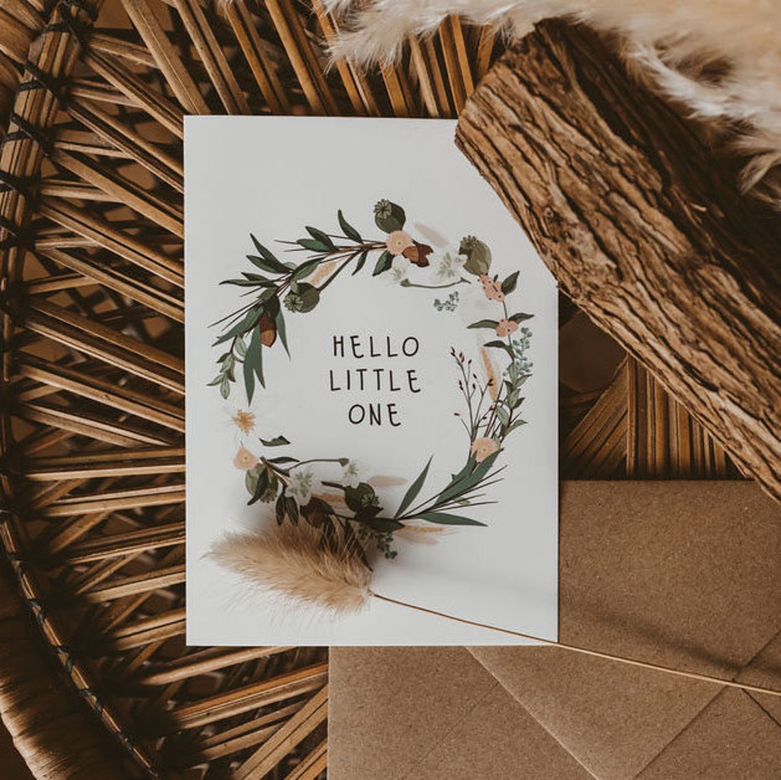 New Baby Gender Neutral Card Hello Little One Botanical - Etsy