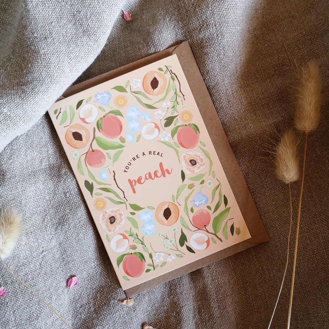 You're A Real Peach Botanical Love Card | Fruity Floral Peach & Blue ...